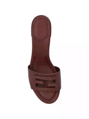 Fendi Burgundy Tumbled Leather Ff Logo Slides