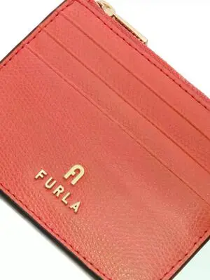 Furla Camelia Textured Logo Card Case Wallet - Orange
