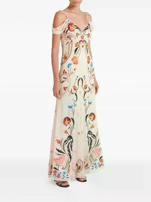 TEMPERLEY LONDON Toledo Strappy Gown With Almond Floral Embroidery