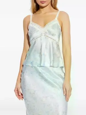 LoveShackFancy Lace Trim Floral Camisole - Blue