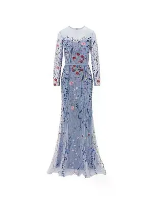 RAMI AL ALI Beaded Floral Lace Maxi Gown