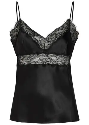 NILI LOTAN Felicie Lace-trimmed Silk Cami Top - Black