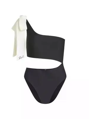 Karl Lagerfeld One-shoulder Swimsuit With Bow Detail - Black