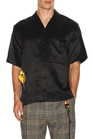 SONG FOR THE MUTE Flower Short Sleeve Box Shirt - Black