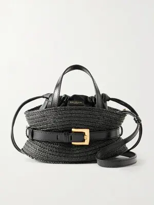 Balmain Balmain Shuffle Mini Raffia Shoulder Bag Black