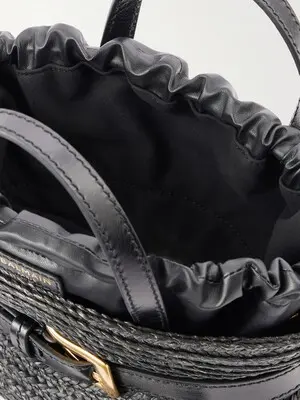 Balmain Mini Buckled Raffia Shoulder Bag - Black
