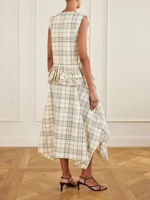 JIL SANDER Ruffled Checked Cotton-poplin Midi Dress