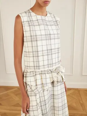 JIL SANDER Ruffled Checked Cotton-poplin Midi Dress