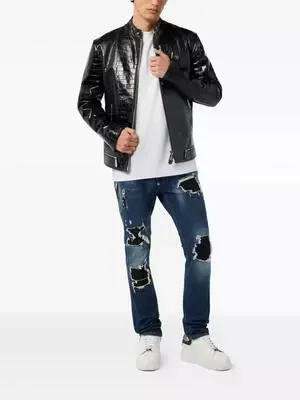 Philipp Plein Crocodile-print Leather Jacket - Black