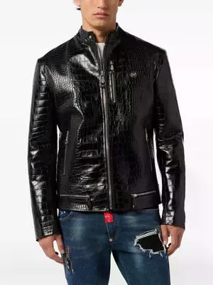Philipp Plein Crocodile-print Leather Jacket - Black
