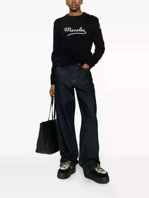Moncler Button Detailed Crew Neck Sweater - Blue