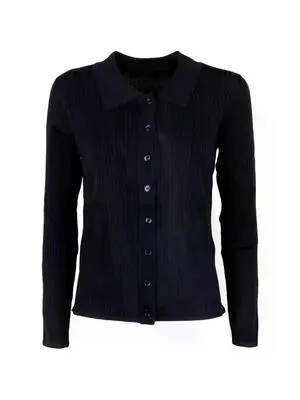 Seventy Ribbed Knit Cardigan - Blue