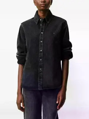 AMI Paris De Coeur Embroidered Denim Shirt - Grey