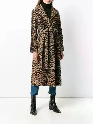 YVES SALOMON Leopard Print Fur Coat With Belted Waist