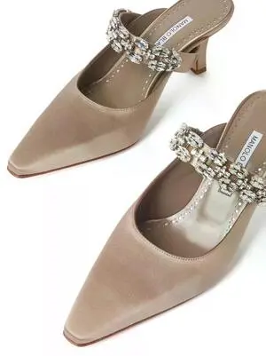 Manolo Blahnik Crystal Embellished Strap Mules