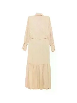 Michael Kors Monogram Maxi Dress With Detachable Chain Belt - Neutrals