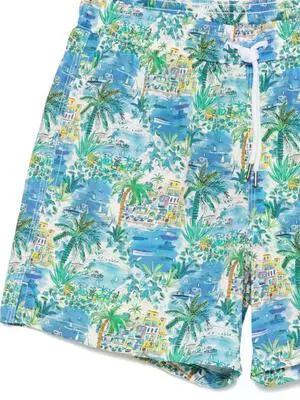 Caruso Palm Print Shorts - Blue