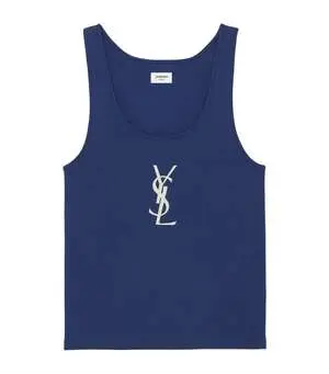 Saint Laurent Cotton Cassandre Tank Top - Blue