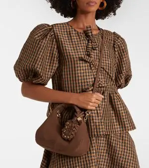 GANNI Suede Top-handle Bag With Detachable Charm - Brown