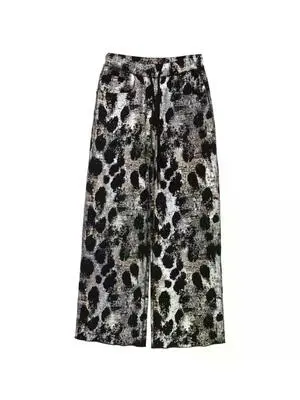 R13 Leopard Print Wide Leg Drawstring Trousers - Black
