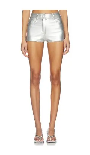 Norma Kamali High Waist Jean Short - Metallic Silver