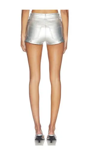 Norma Kamali High Waist Metallic Coated Denim Shorts - Metallic Silver