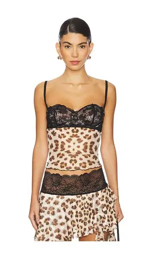 I.AM.GIA I.AM.GIA Silo Leopard Print Top With Lace Trim Brown