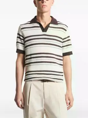 FAY Striped Ribbed-knit Short-sleeves Polo Shirt - White