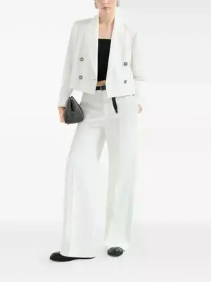 Brunello Cucinelli Cotton And Paper Yarn Diagonal Loose Flared Trousers With Monili