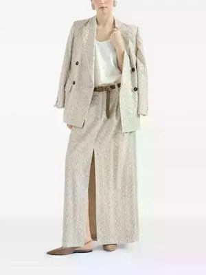 Brunello Cucinelli Linen Maxi Chevron Embroidery Blazer