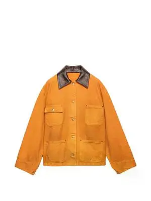 Prada Canvas Jacket With Leather Collar - Brown