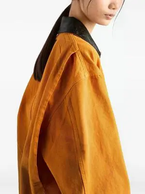 Prada Canvas Jacket With Leather Collar - Brown