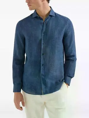 Brunello Cucinelli Délavé Linen Easy Fit Shirt With Spread Collar - Blue