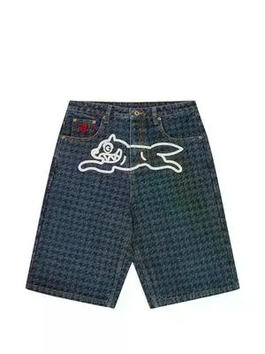 ICECREAM Houndstooth Graphic Denim Shorts - Blue