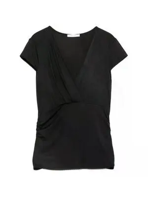 Patrizia Pepe V-neck Draped Modal T-shirt - Black