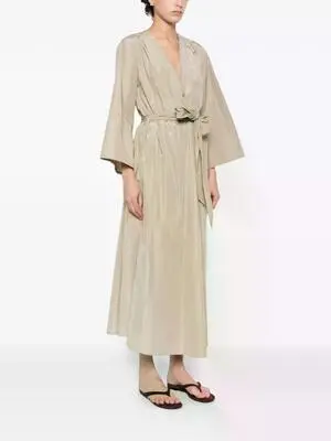 FORTE_FORTE V-neck Belted Midi Dress - Neutrals