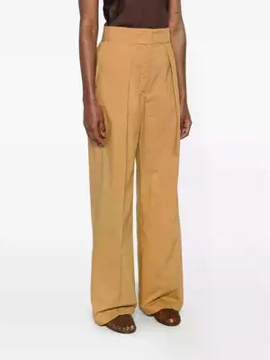 FORTE_FORTE Amber Light-brown Pleated Wide-leg Trousers