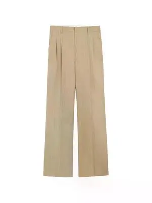 AMI Paris Wool Gabardine Striped Wide Leg Trousers - Neutrals