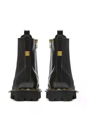 Balmain Glazed Leather Studded Lace-up Boots
