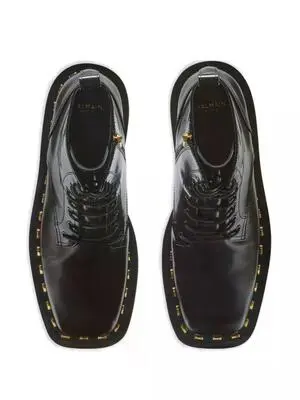 Balmain Glazed Leather Studded Lace-up Boots