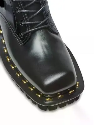 Balmain Glazed Leather Studded Lace-up Boots