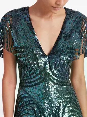 TEMPERLEY LONDON Sequin V-neck Maxi Dress