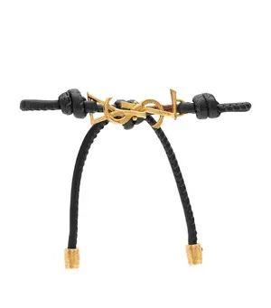 Saint Laurent Leather Cassandre Bracelet - Black