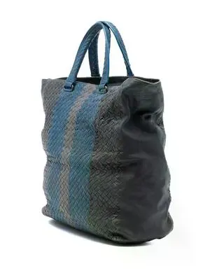 Bottega Veneta Tricolor Nappa Intrecciato Convertible Tote Satchel - Black