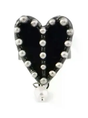 POISONED HEARTS Heart Shaped Ring With Pendant Detail - Silver