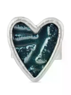 POISONED HEARTS Tone Heart Motif Ring - Silver