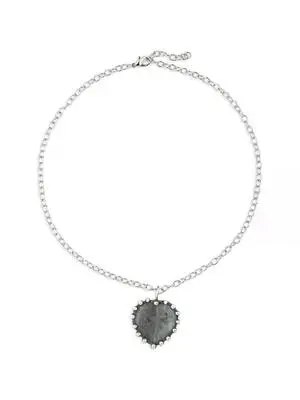 POISONED HEARTS Tone Glass Heart Pendant Chain Necklace - Silver
