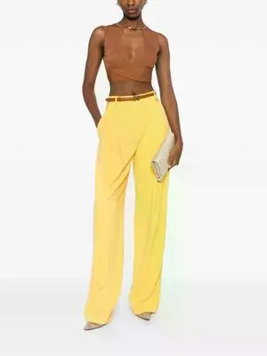 Elisabetta Franchi Ribbed Crossover Knit Top With Gold Detail - Brown