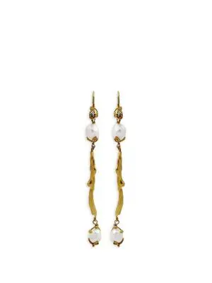 Marni Long Drop Earrings With White Embellishments - Gold