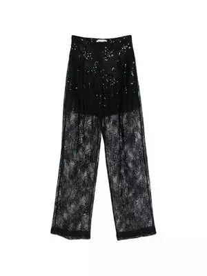 Alberta Ferretti Sequin Embellished Lace Trousers - Black